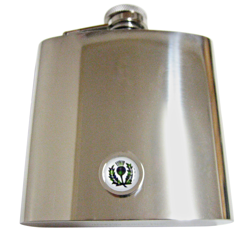 Circular Green Scottish Thistle Large Flask - Gem